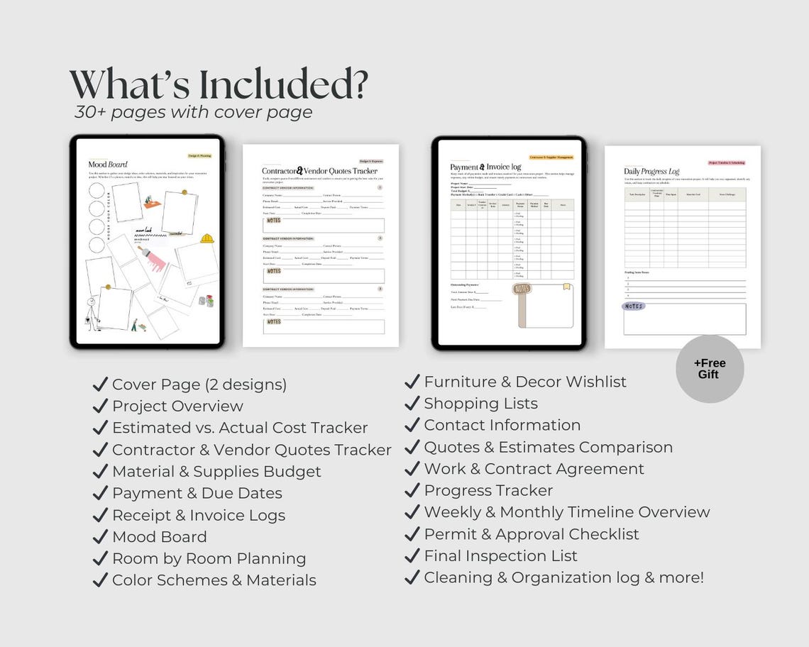 Home Renovation Planner Budget Tracker Cleaning Checklist Printable ...