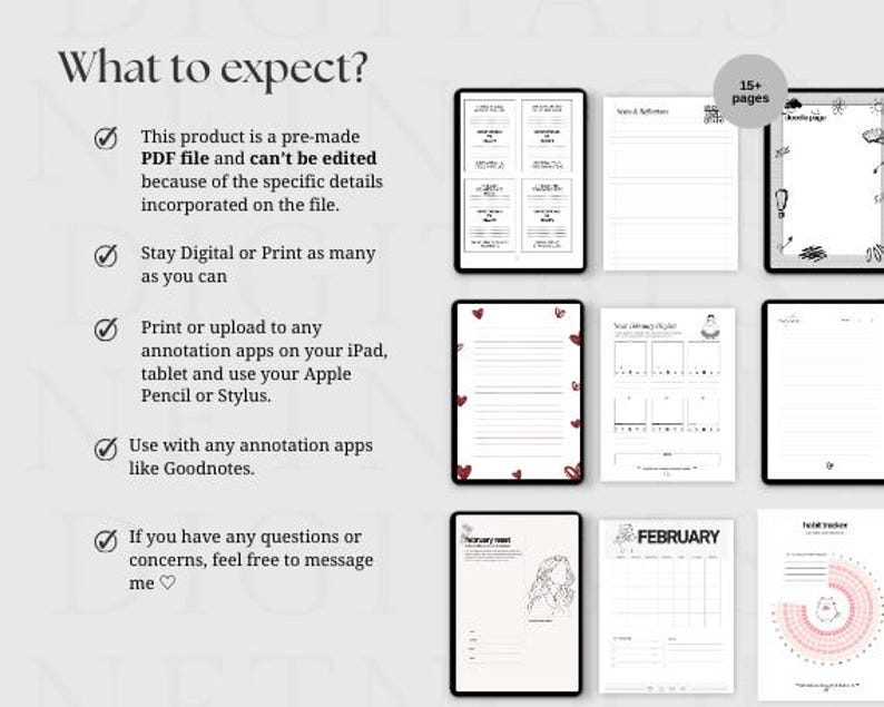 February Journal Bundle - Couples - PRINTABLE Journal Pages - BLACK ...