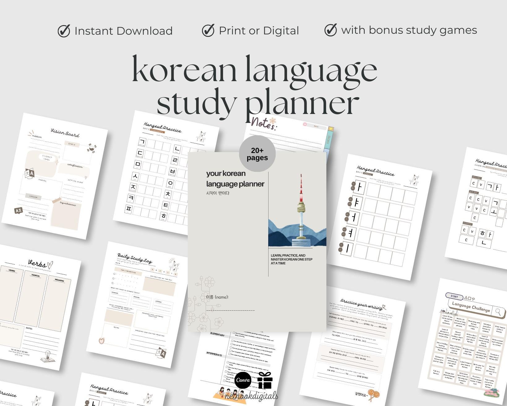 Korean Language Learning Workbook, Printable Korean Worksheets, Hangul ...