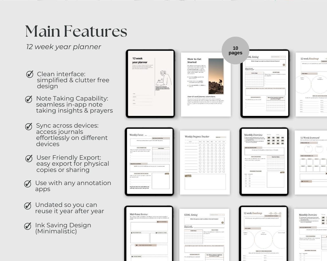 12 Week Year Planner Template Printable 90 Day Goal Planner Editable 12 ...
