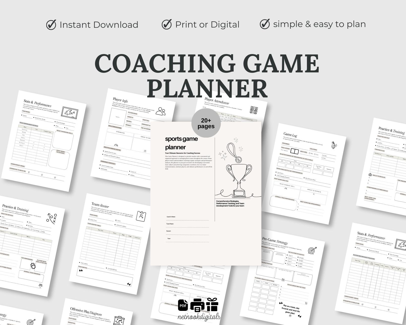 Sports Coaching Planner, Sports Coach Template, Game Day Schedule ...