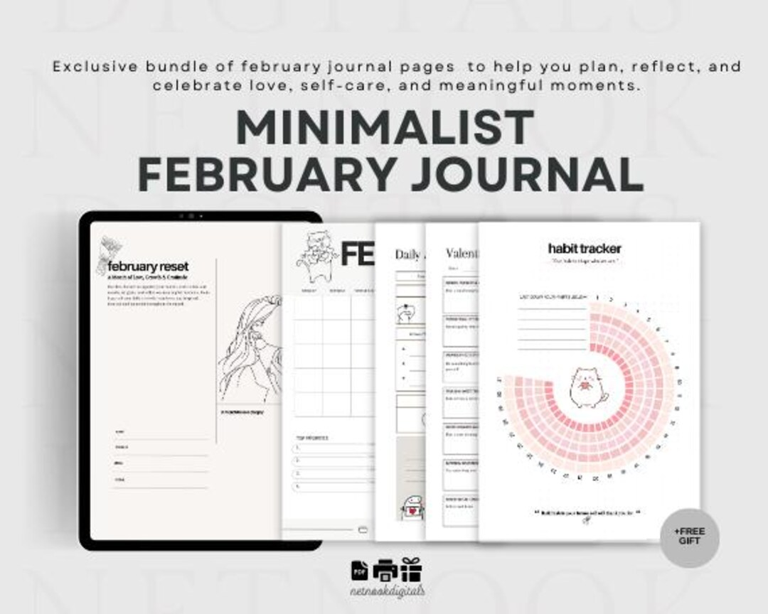 February Journal Bundle - Couples - PRINTABLE Journal Pages - BLACK ...