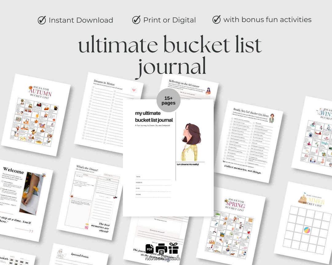 Bucket List Planner Journal Template, Wishlist Template Printable for ...