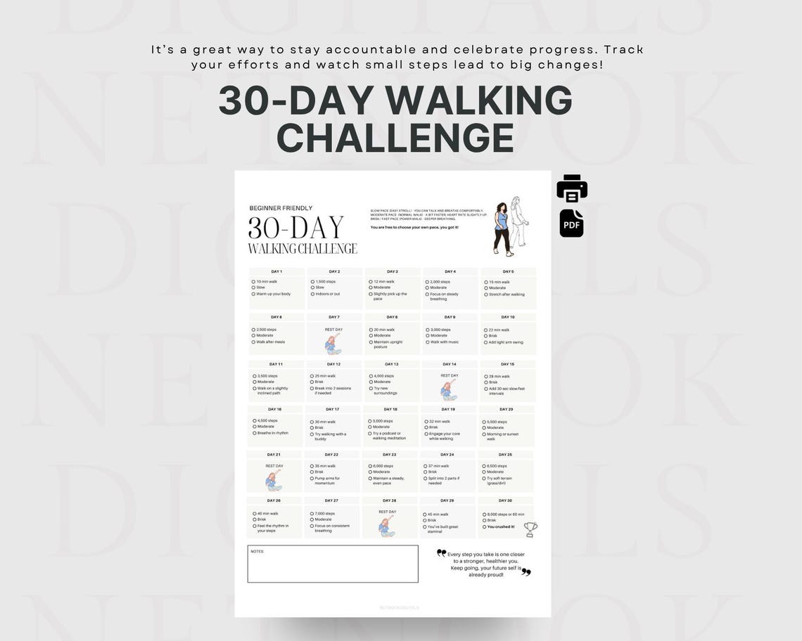 30 Day Walking Challenge Printable | Digital Walking Planner | Monthly ...