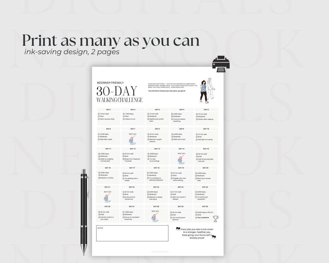 30 Day Walking Challenge Printable | Digital Walking Planner | Monthly ...
