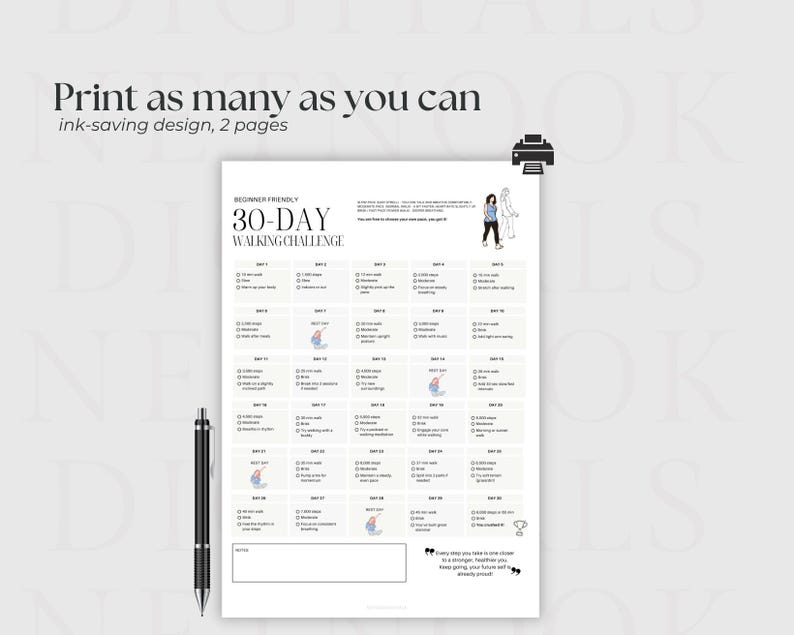 30 Day Walking Challenge Printable | Digital Walking Planner | Monthly ...