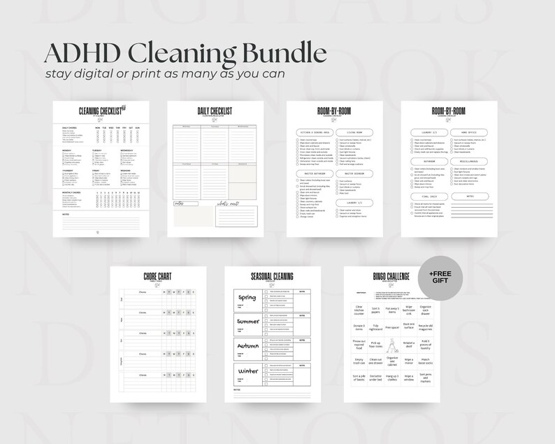 Editable ADHD Cleaning Checklist Bundle, ADHD Cleaning Planner, ADHD ...