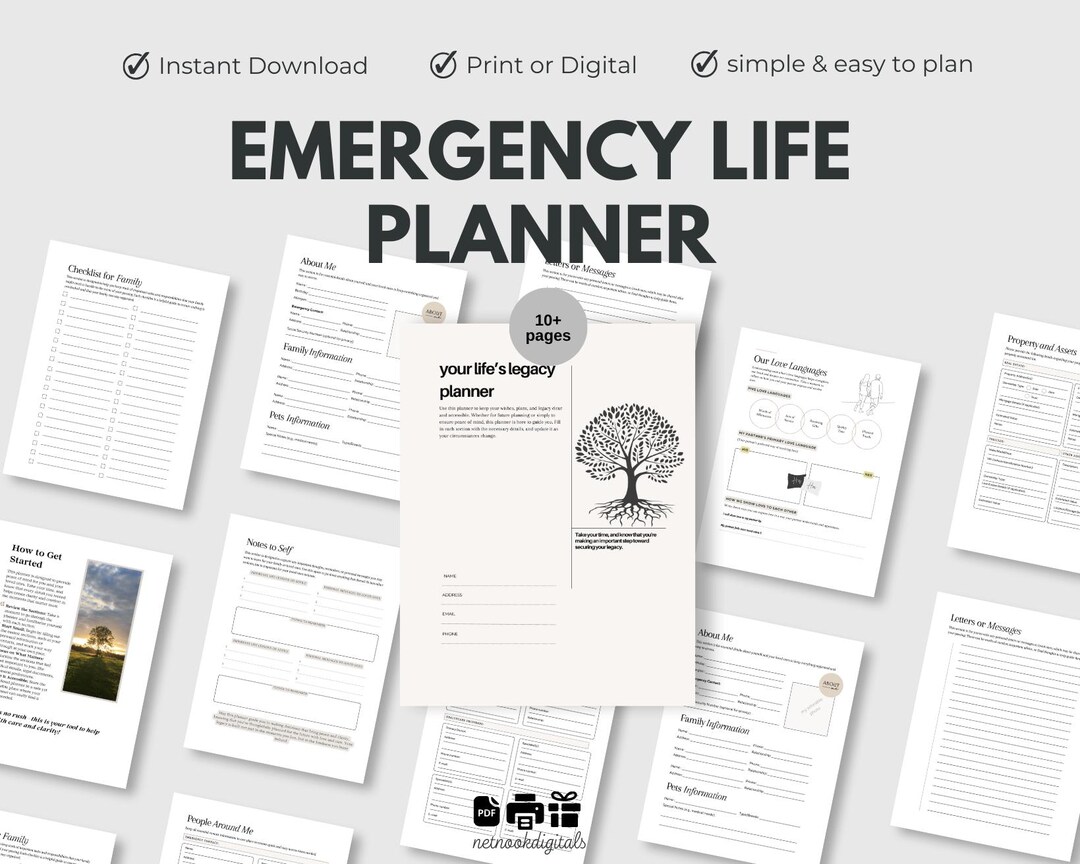 End of Life PRINTABLE Planner, Just in Case of Emergency Binder, Life ...