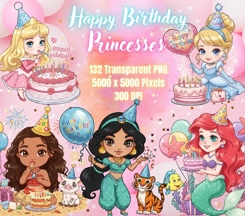 Watercolour Birthday Chibi Princesses Clipart Bundle-nursery Clipart ...