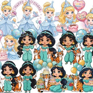 Watercolour Birthday Chibi Princesses Clipart Bundle-nursery Clipart ...