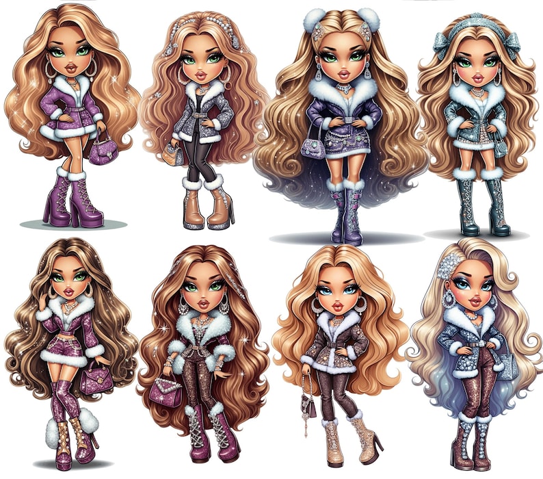 Chibi Clipart Dolls- Winter Fashion Bundle-beautiful-nursery Clipart ...