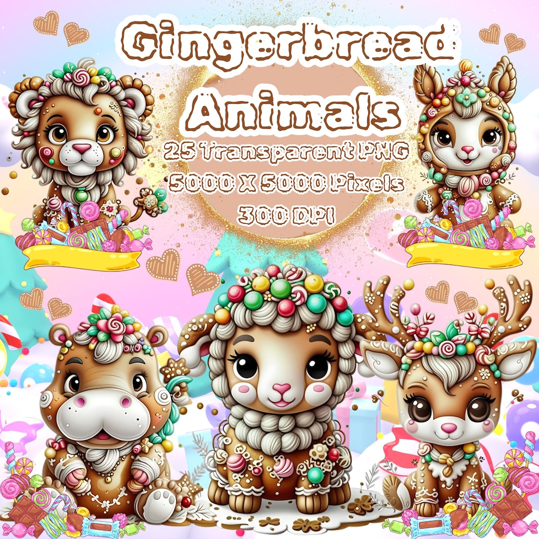 Gingerbread Animals Watercolor Clipart – Christmas Nursery PNG (digital ...