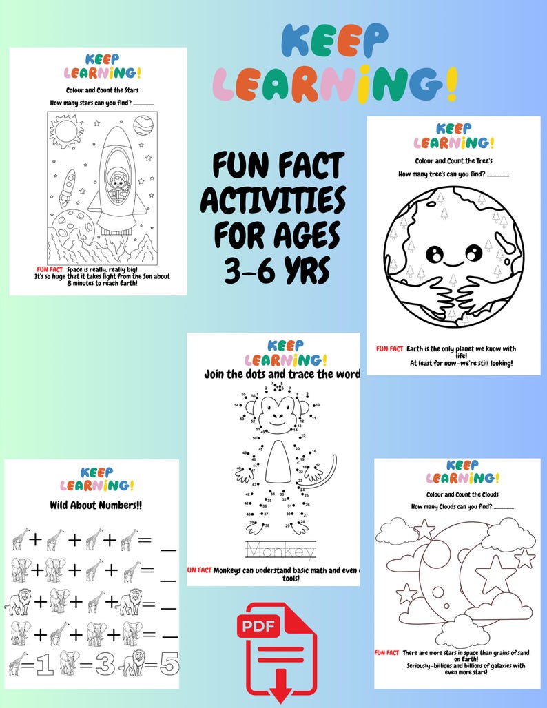 Printable Fun Fact Activity Sheets for Kids: Counting, Colouring ...