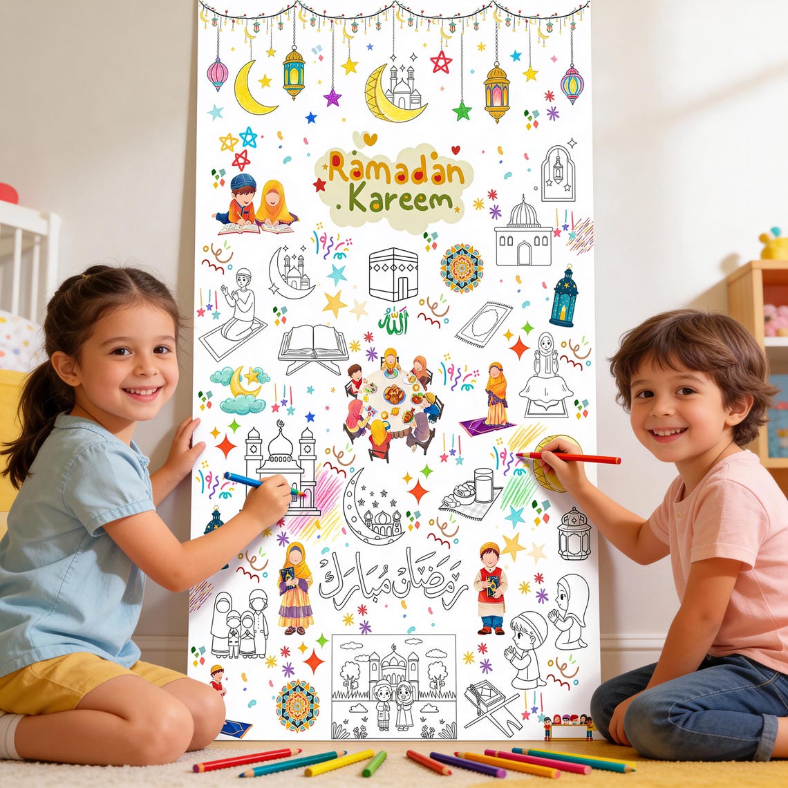 Giant Ramadan Coloring Poster for Kids: 1m Wall Art (printable) - Etsy