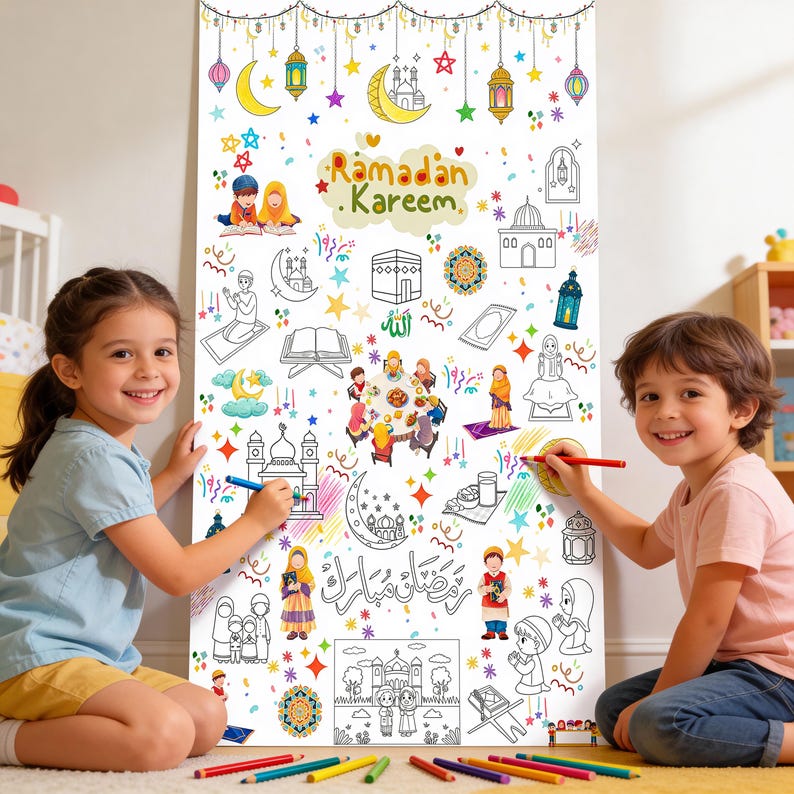 Giant Ramadan Coloring Poster for Kids: 1m Wall Art (printable) - Etsy
