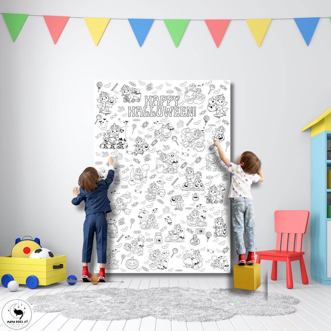 Giant Halloween Coloring Poster | 1 Meter Kids DIY Activity Wall Art ...