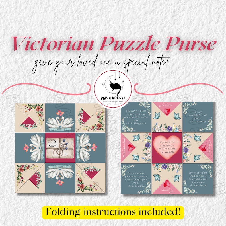 Printable Victorian Puzzle Purse: Love Note Template - Etsy