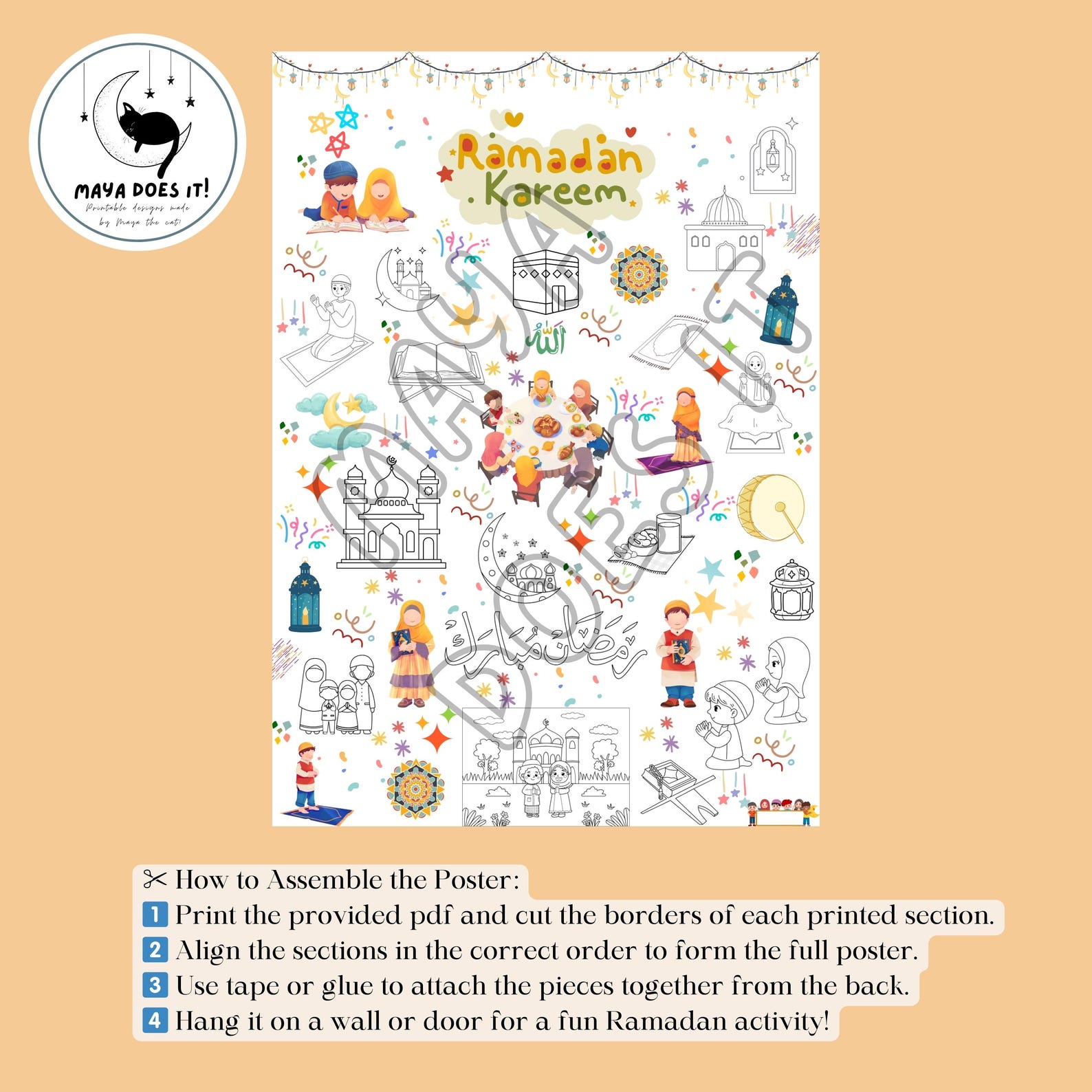 Ramadan Coloring Poster for Kids – DIY Giant 1m Wall Art | Printable ...