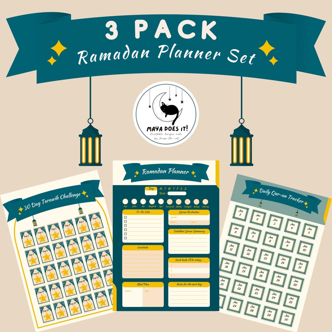 Ramadan Planner Set | 30-day Tarawih&quran Challenge, Daily Planner ...