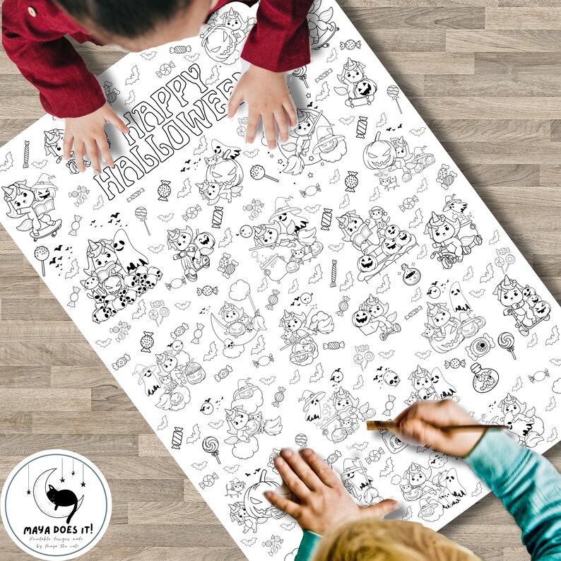 Giant Halloween Coloring Poster | 1 Meter Kids DIY Activity Wall Art ...
