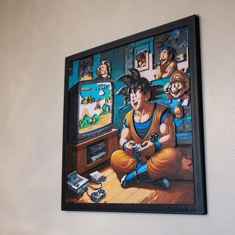 Dragon Ball Z Wall Art - Goku Playing Mario 3D Printed Filament ...