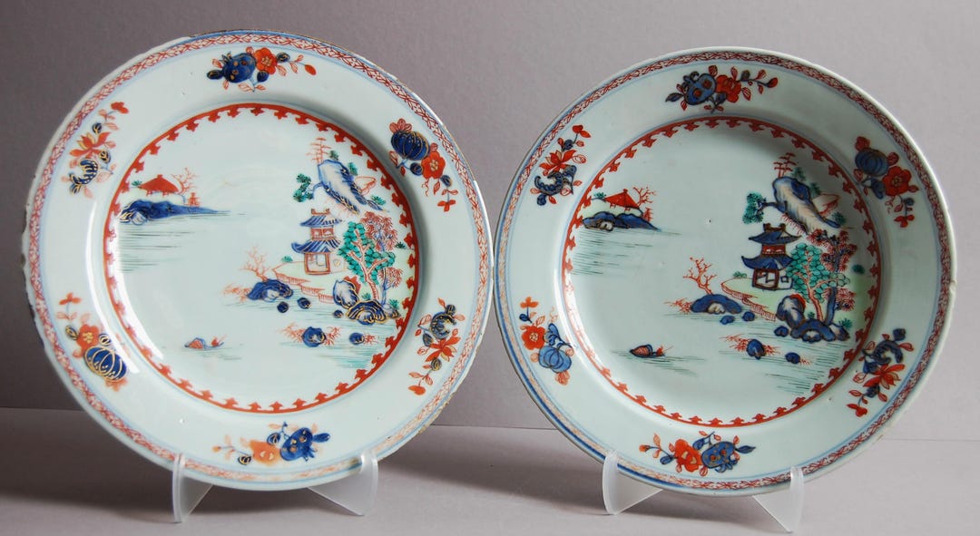 2x Chinese Nanking Polychrome Porcelain Plate From 1750s, Qianlong ...