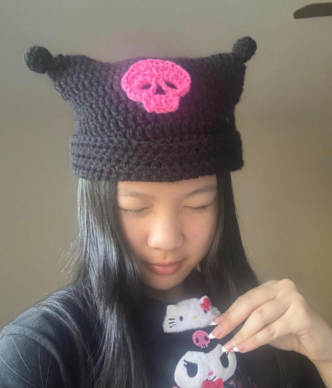 Kuromi Inspired Crochet Hat, Sanrio Accessory,kuromi Item, Sanrio Item ...