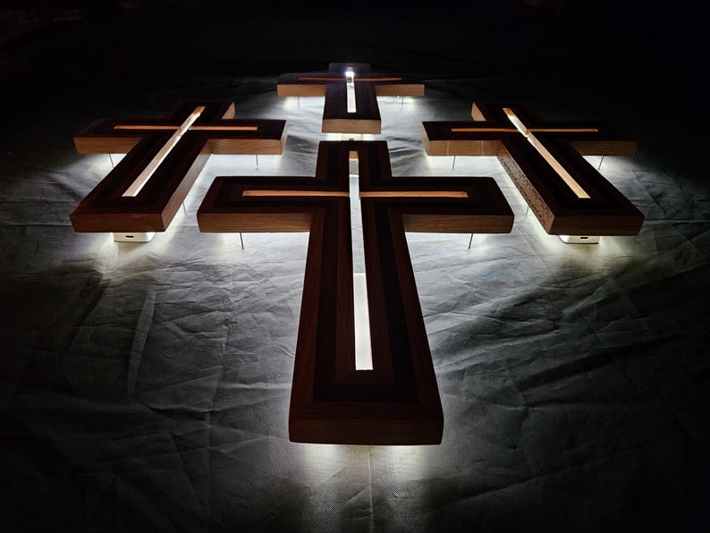Backlit Layered Hardwood Cross | Rechargeable Lighted Wall Cross ...