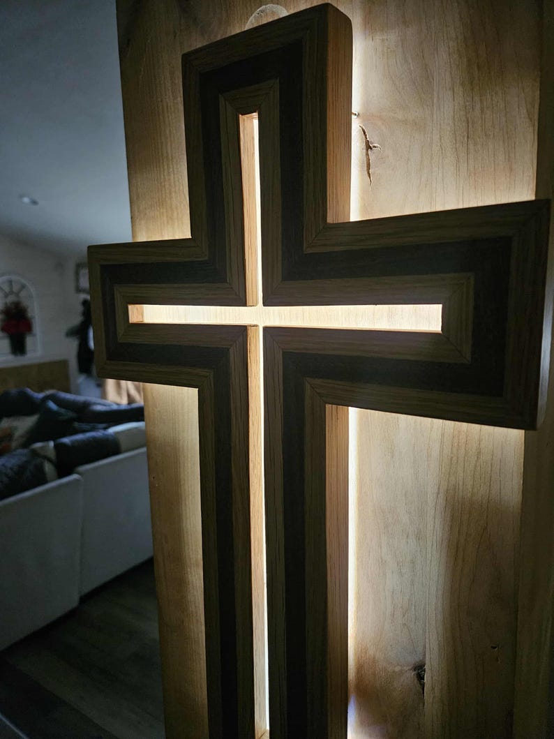 Backlit Layered Hardwood Cross | Rechargeable Lighted Wall Cross ...