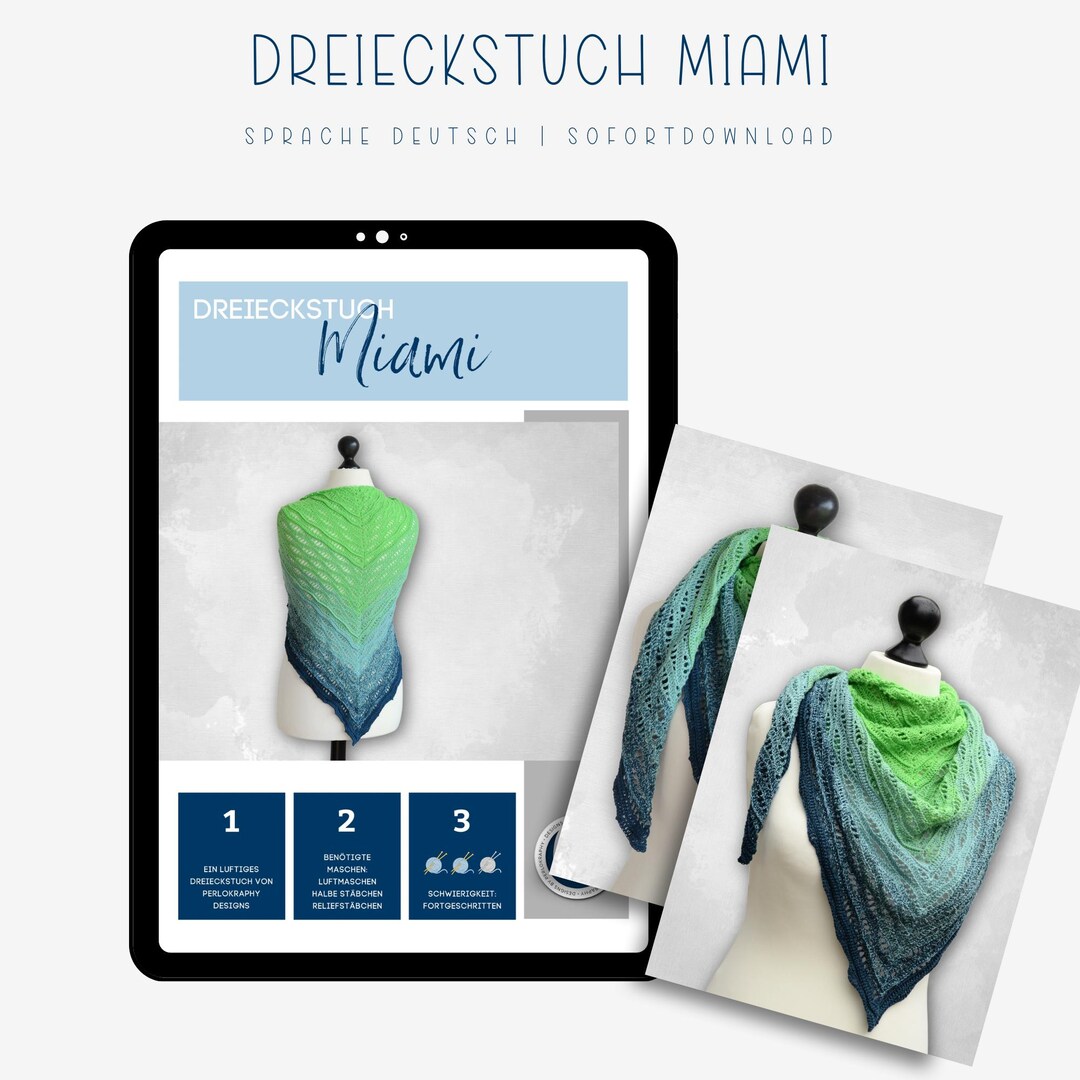 Crochet Pattern for Simple Triangular Shawl MIAMI – A Modern Shoulder ...