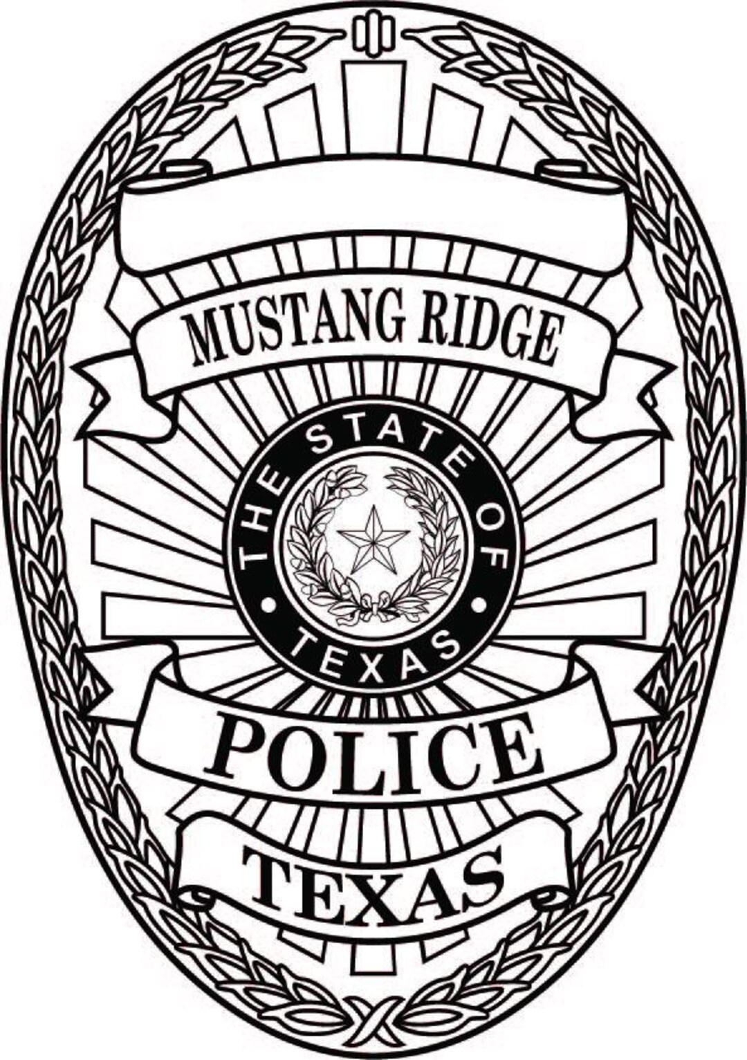 Mustang Ridge Police Texas, Badge, Vector File, Black White, Outline ...