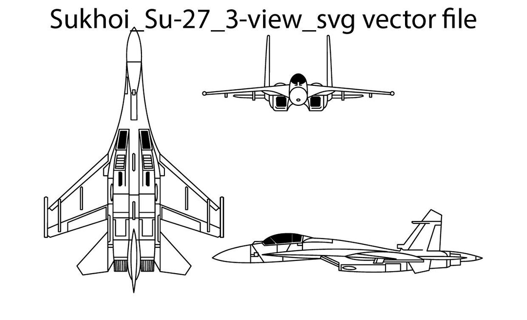 Sukhoi Su 27 Vector File, Outline, Laser Cut File, Engraving, Line ...