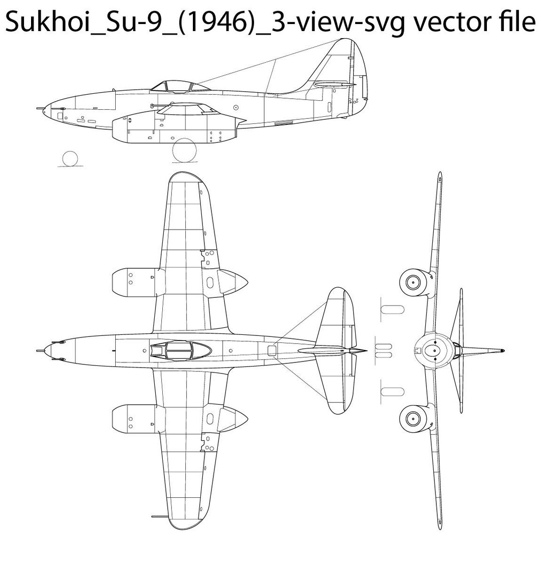 Sukhoi Su 9 1946, Vector File, Outline, Laser Cut File, Engraving, Line ...