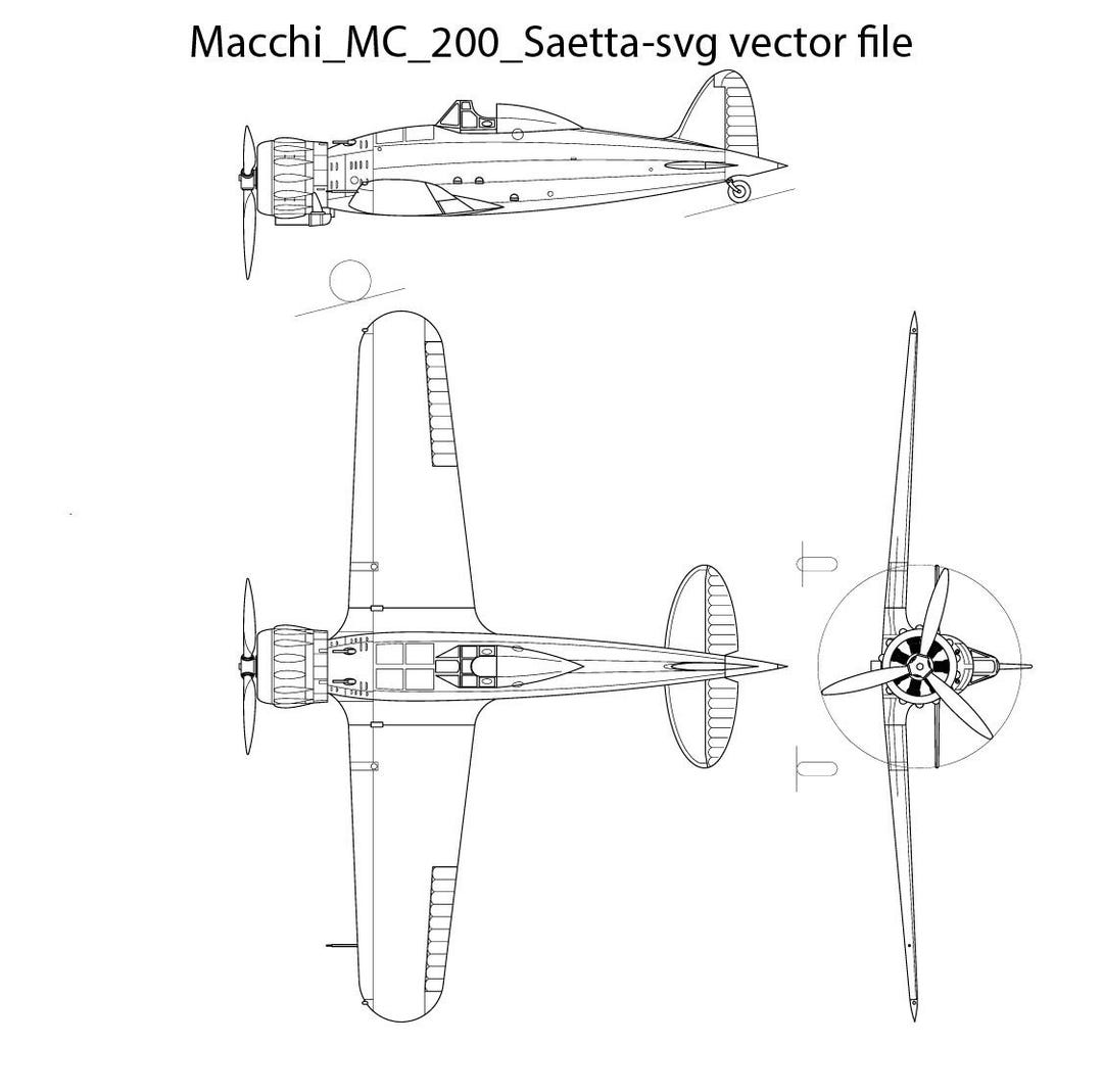 Macchi MC 200 Saetta Svg, Vector File, Outline, Engraving, Line Drawing ...