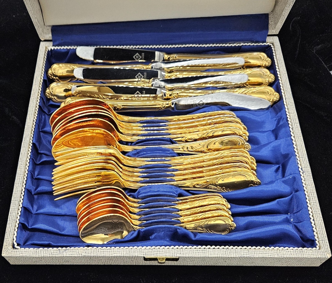 Vintage Cutlery Gold Set Antique Knife Butter 23/24K Solingen Travel ...