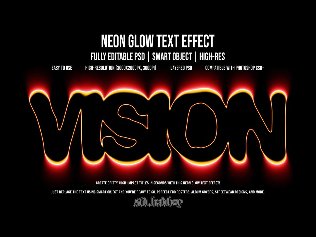 Neon Glow Text Effect – Editable PSD Template - Etsy