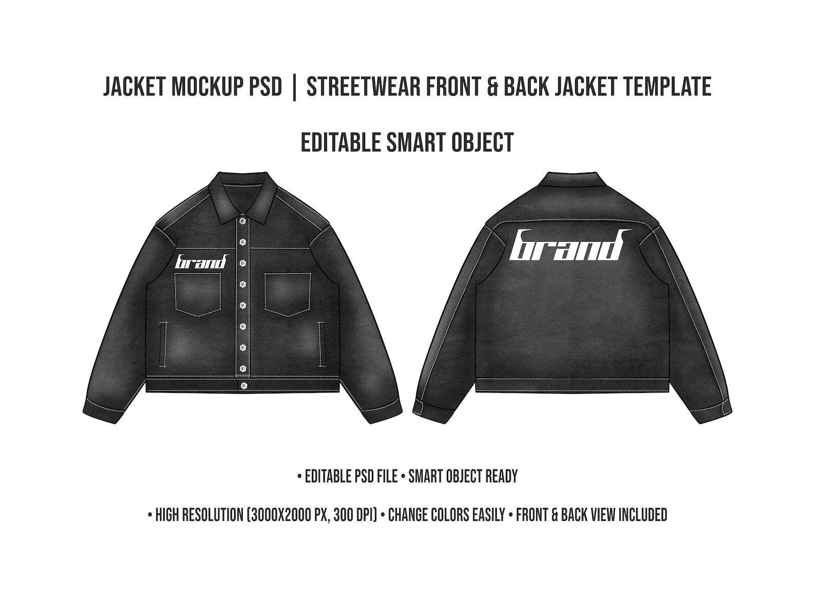 Jacket Mockup PSD | Streetwear Front & Back Jacket Template | Editable ...