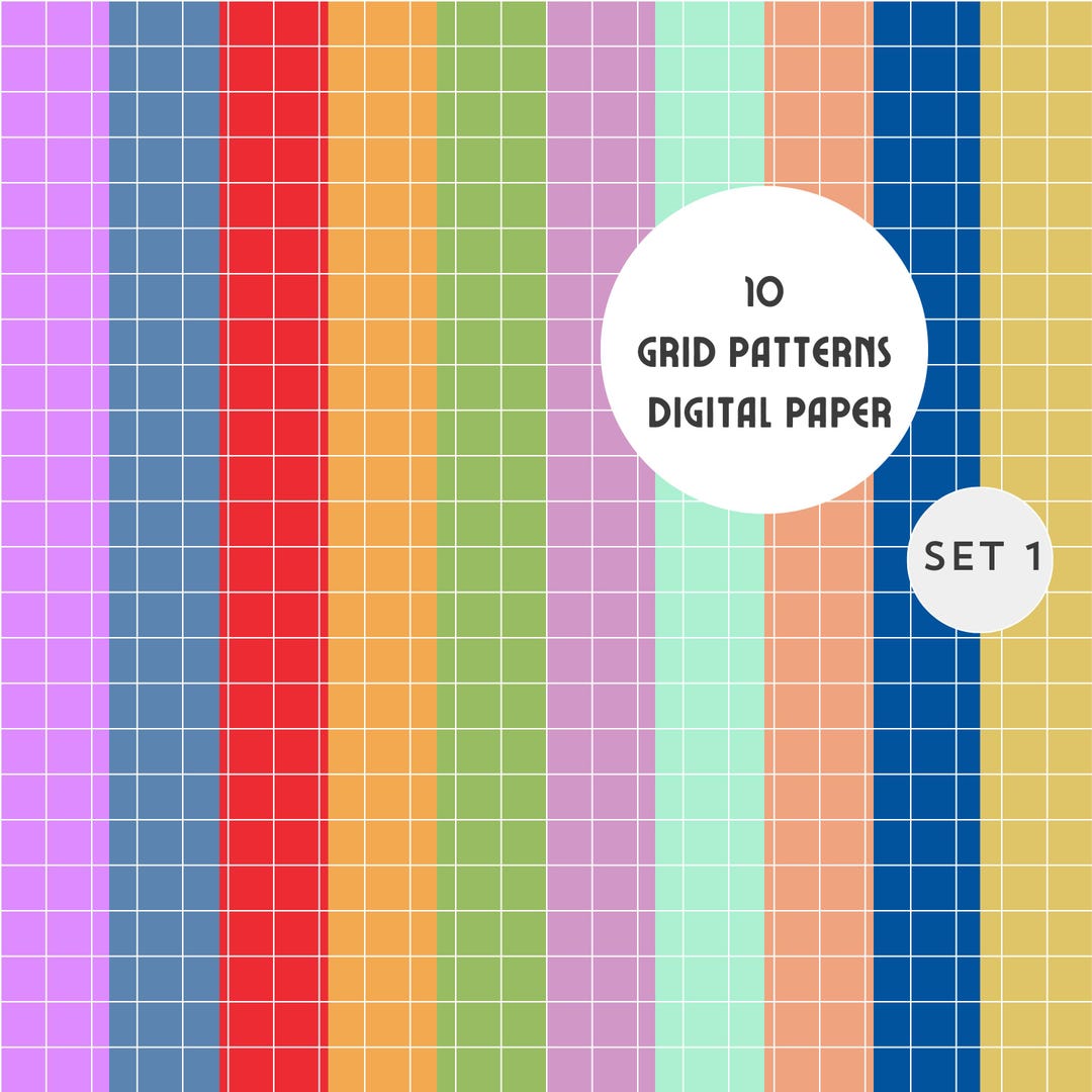 Grid Pattern Digital Paper - Set #1. Vivid Colors. Tiles. Set of 10 for ...