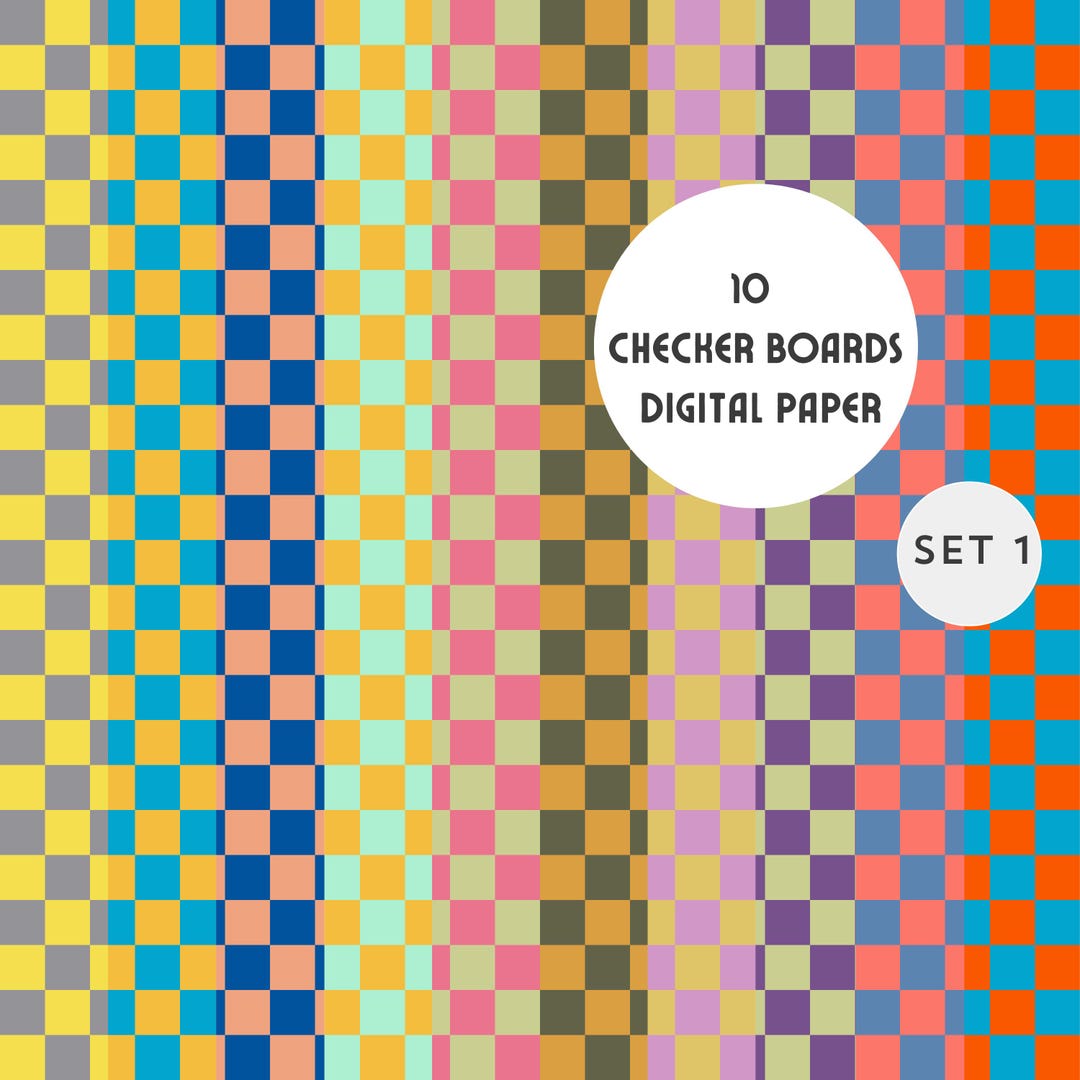 Checkerboard Pattern Digital Paper - Set #1. Vivid Contrast Colors. Set ...