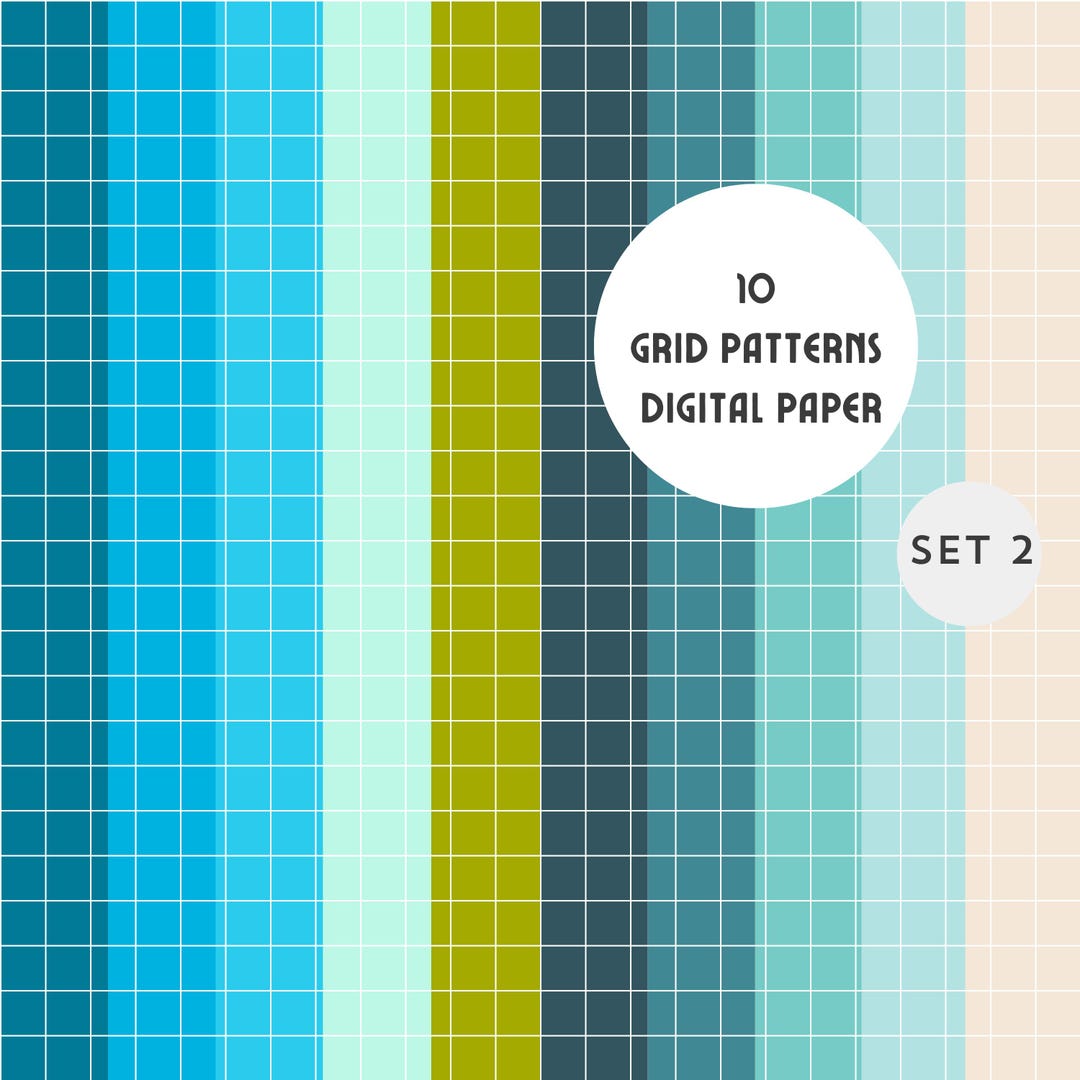 Grid Pattern Digital Paper - Set #2. Pool Water Blue Colors. Tiles. Set ...
