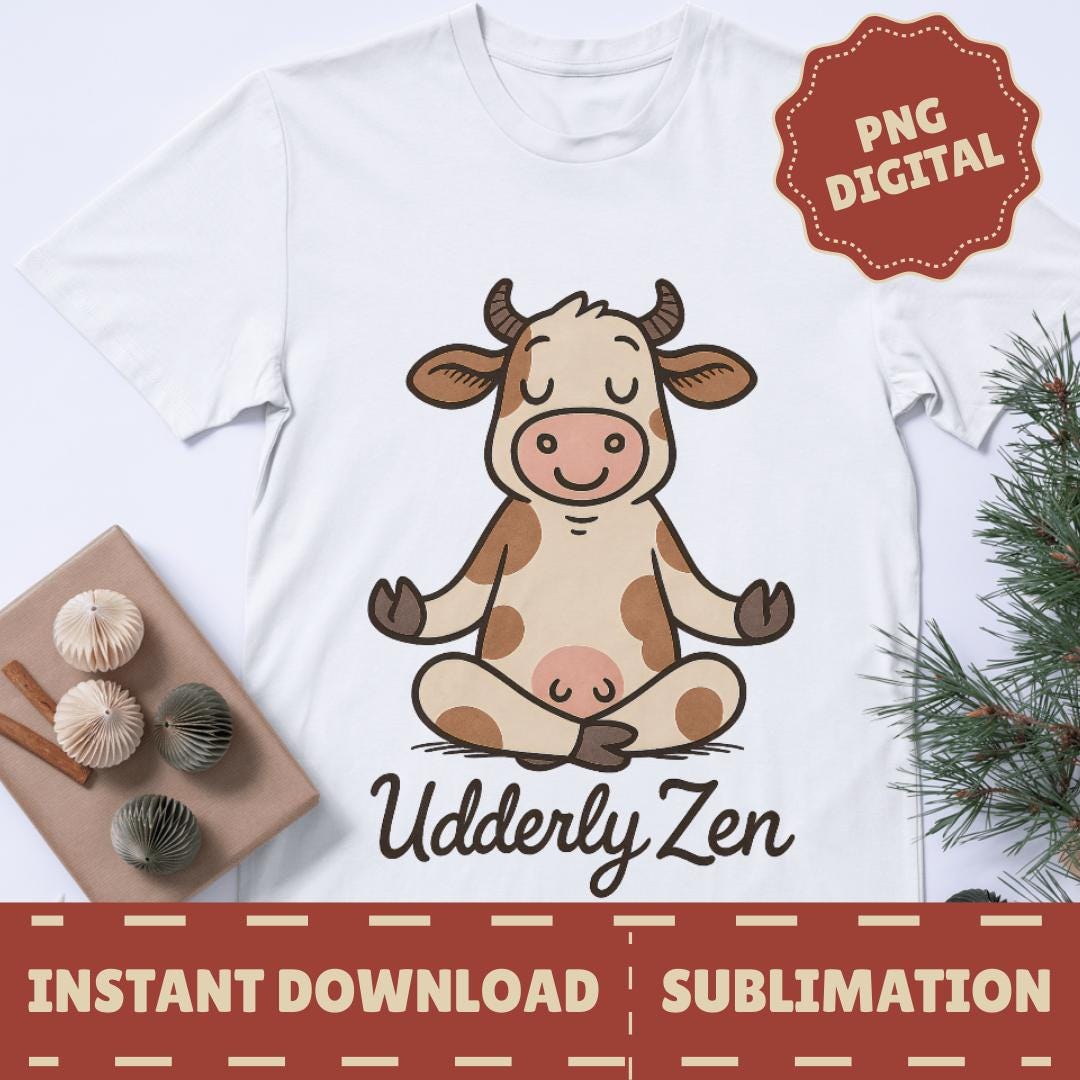 Udderly Zen Cow PNG | Funny Meditating Cow Printable | Yoga Farm Animal ...