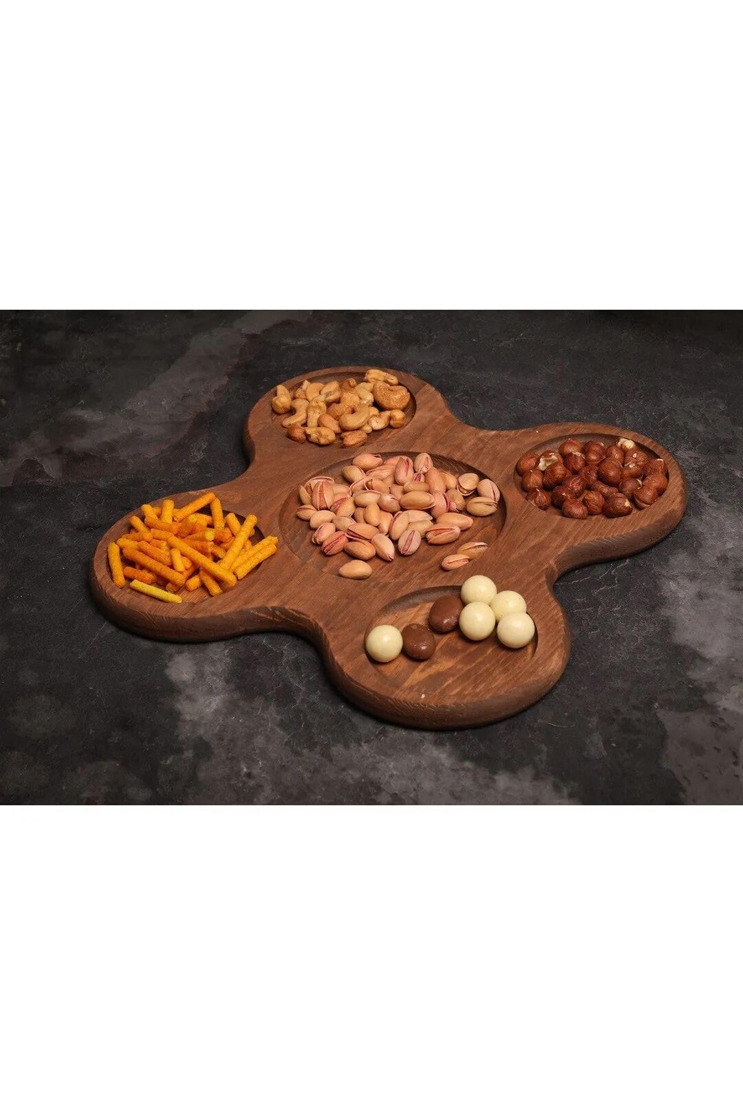 5-compartment Wooden Snack Tray With Flower Design - Decorative Serving ...