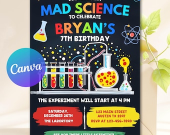 Editable Mad Science Experiment Birthday Invitation, Science Experiment ...