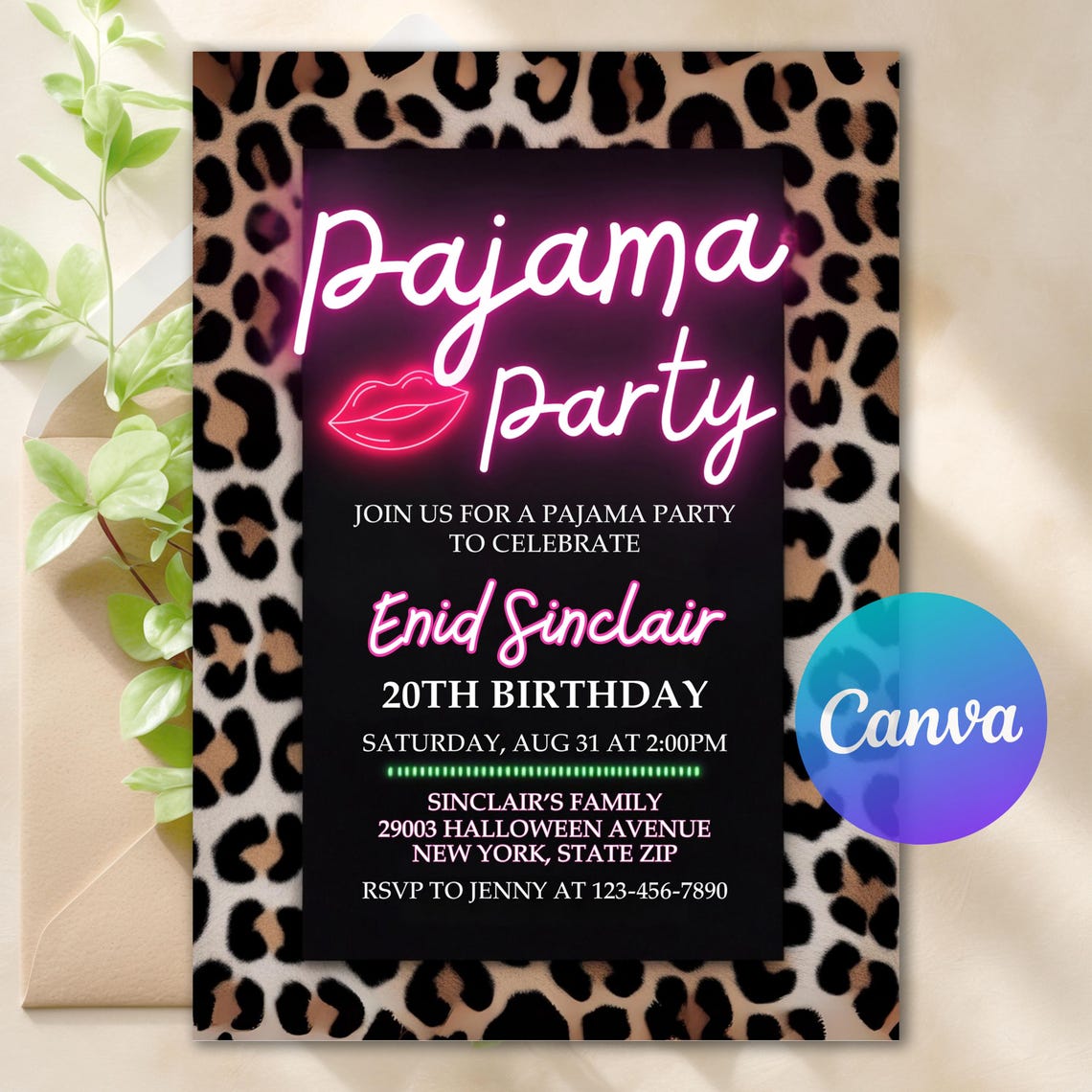 Leopard Print Pajama Party Invitation, Cheetah Print Sleepover Party ...