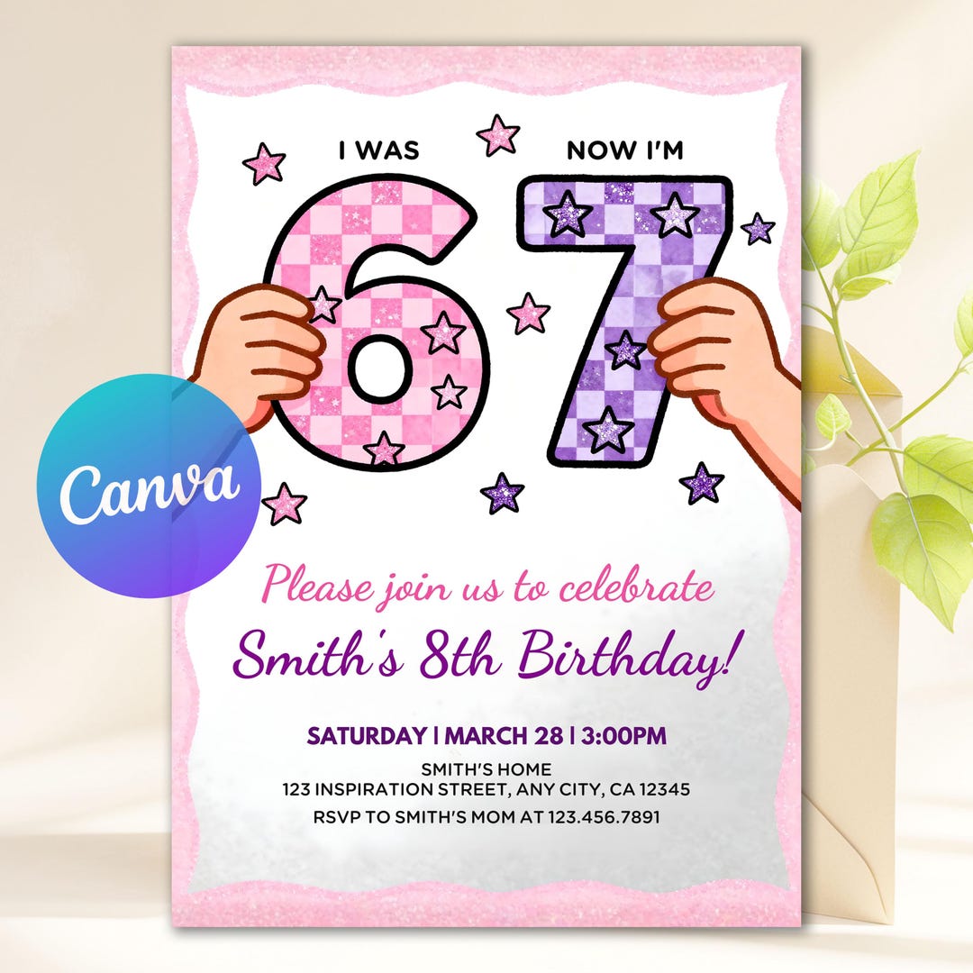 6-7 Birthday Invitation for Girls, Editable Meme, Six Seven Party ...