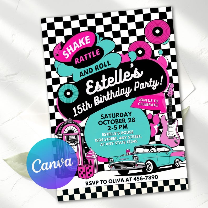 Editable 50's Birthday Invitation, Fifties Invitation, Fifties Party ...