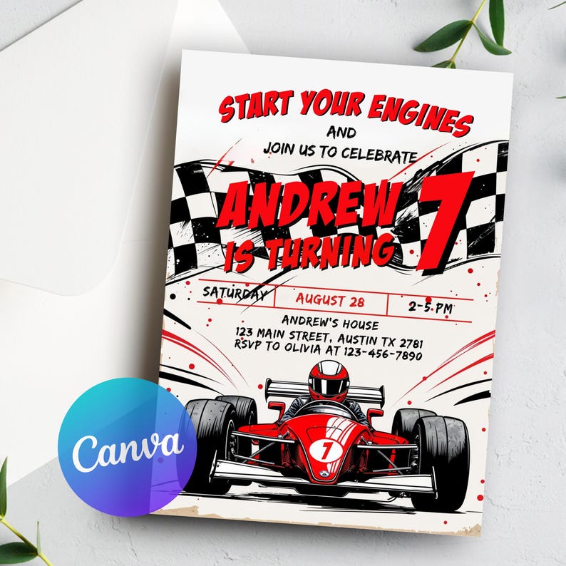 Editable Race Car Birthday Invitation, Racecar Party, Racing Party ...