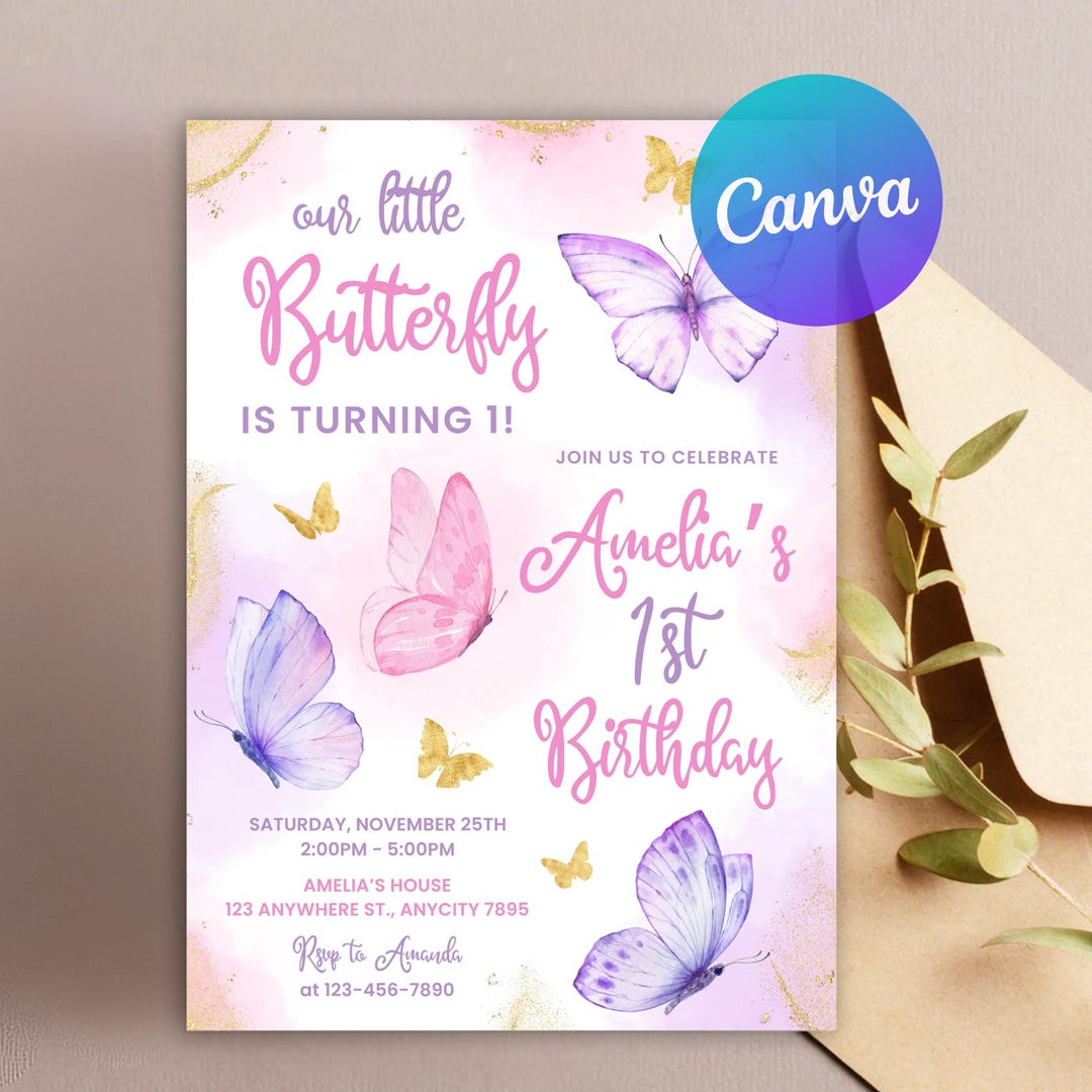 Butterfly Birthday Invitation, 1st Birthday Invite, Girl Butterfly ...