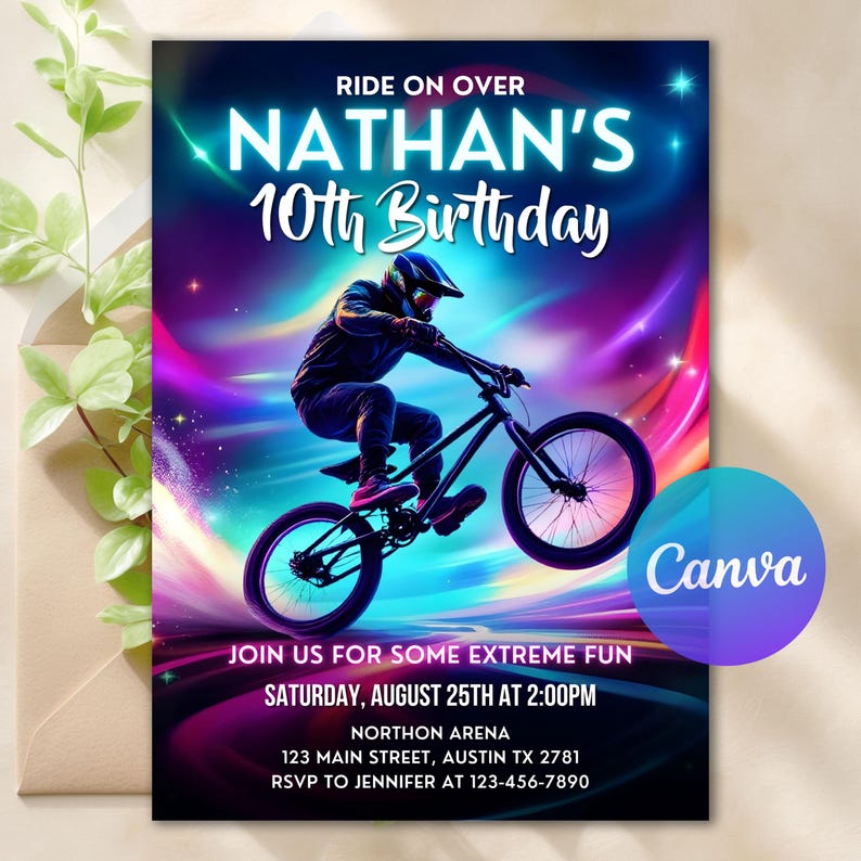 Boys BMX Bike Party Invitation, Mountain Bike Party Invite, BMX Bike ...