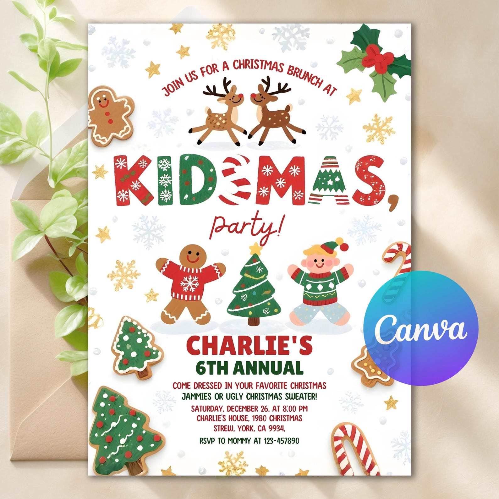 Kidsmas Christmas Invitation, Kids Holiday Party Invitation, Children's ...